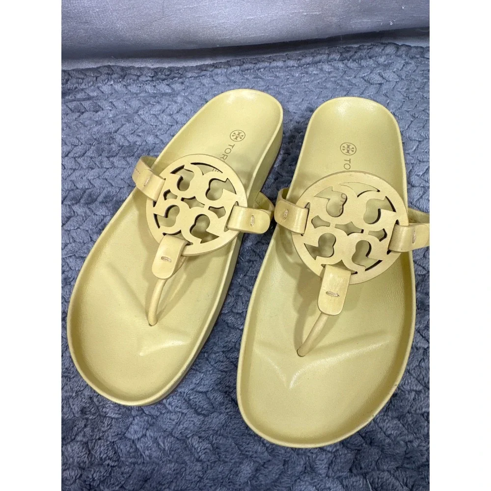Tory Burch | Shoes | Tory Burch Miller Cloud Yellow Leather Logo Thong ...
